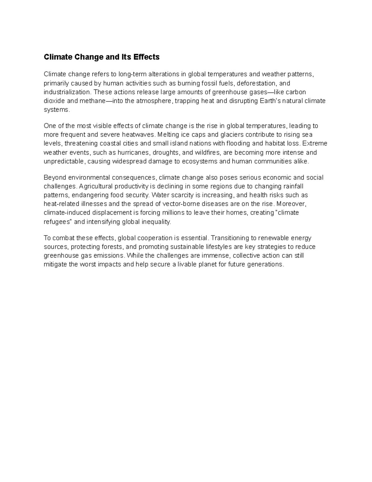 Climate Change and Its Effects: Understanding Global Impacts - Studocu