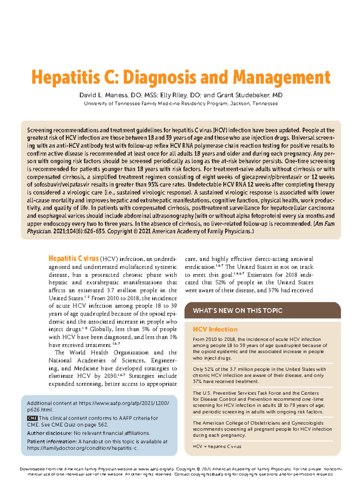 Hepatitis C: Diagnosis and Management Guidelines (2021) - 626 American ...