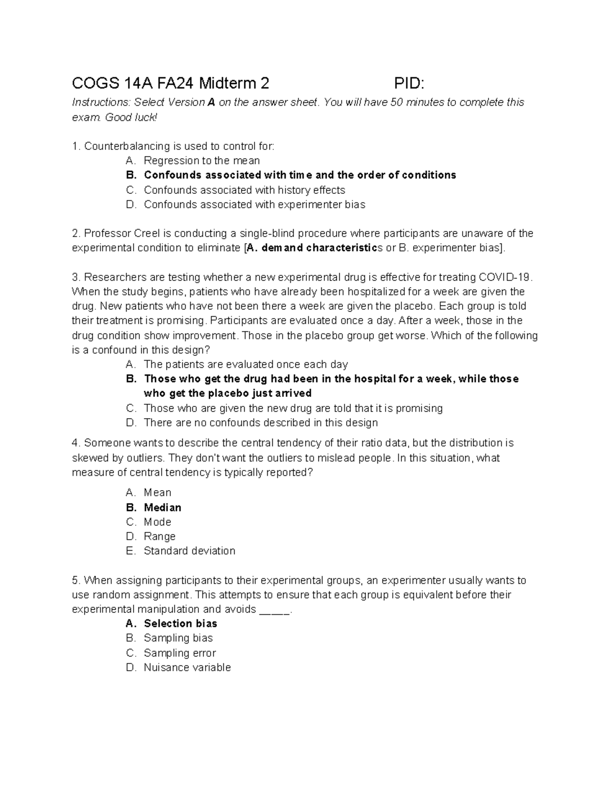 COGS 14A FA24 Midterm Exam 2 Version A Review Guide - Studocu