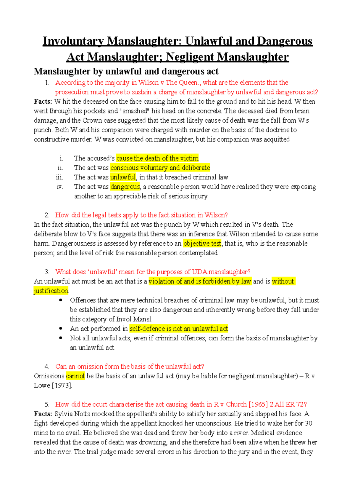 Week 5A - Involuntary Manslaughter: Key Elements & Legal Cases ...