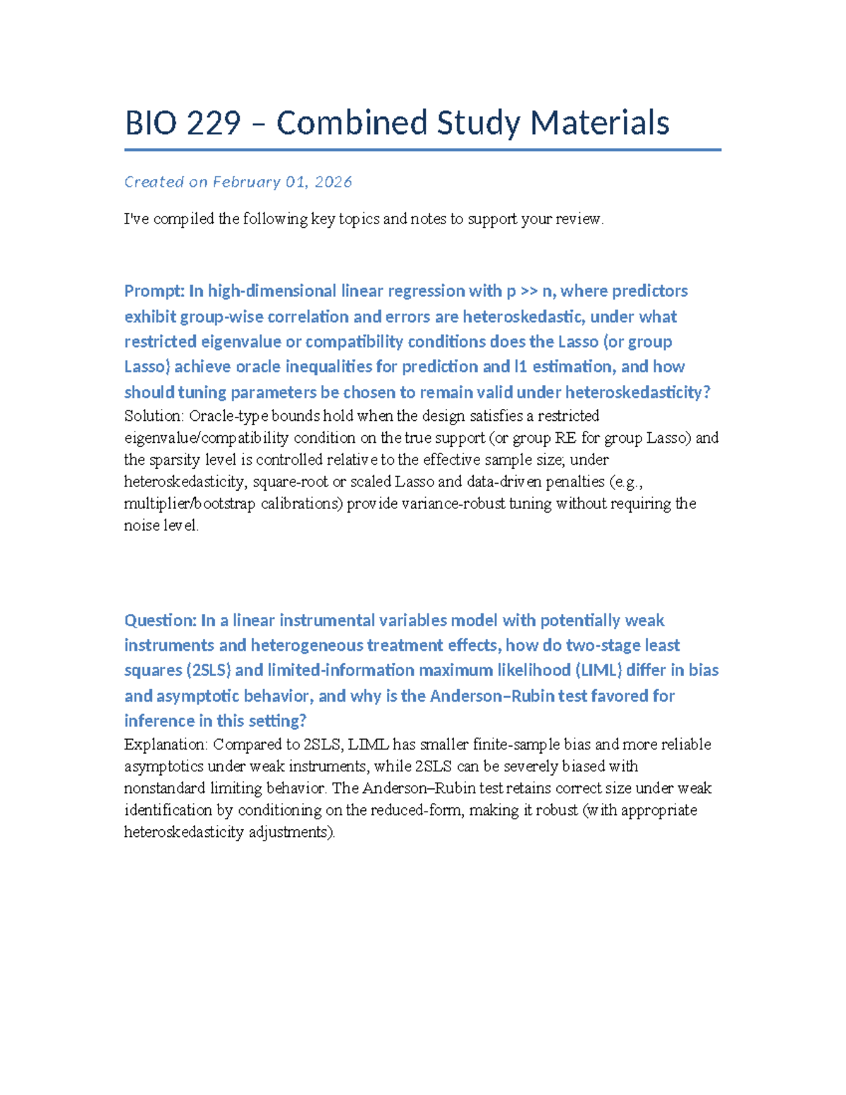 BIO 229 Comprehensive Study Guide for Advanced Regression Techniques ...