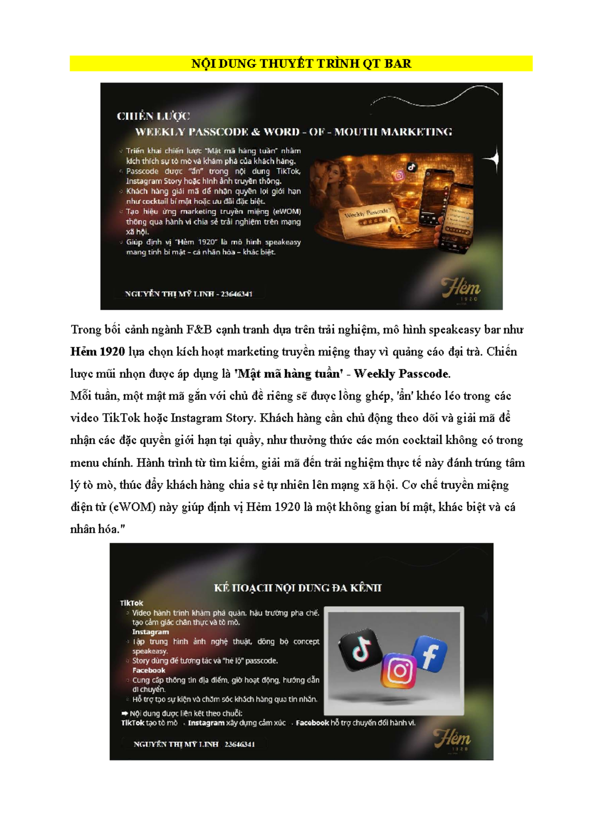 Chiến Lược Marketing Speakeasy Bar Hẻm 1920: Nội Dung Thuyết Trình QT ...