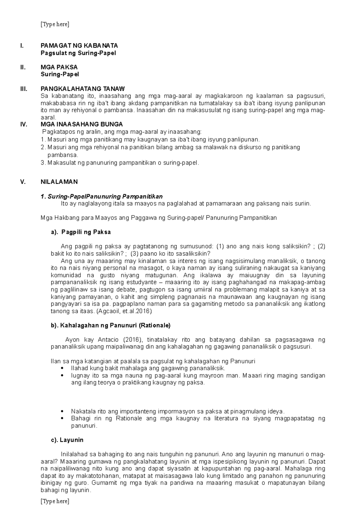 Sosyedad at Literatura - I. PAMAGAT NG KABANATA Pagsulat ng Suring ...