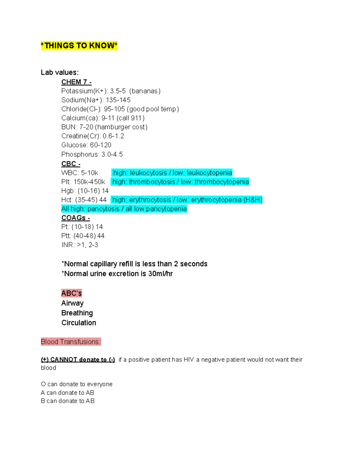 Medsurg 1 Hesi Study Guide: Key Points & Lab Values - Studocu