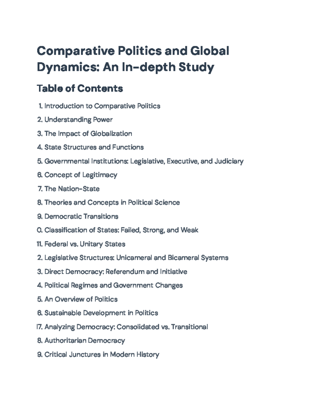 Comparative Politics and Global Dynamics: Comprehensive Overview ...