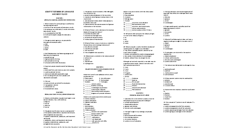 AUBF 101: Urinalysis and Body Fluids - Comprehensive Study Guide - Studocu