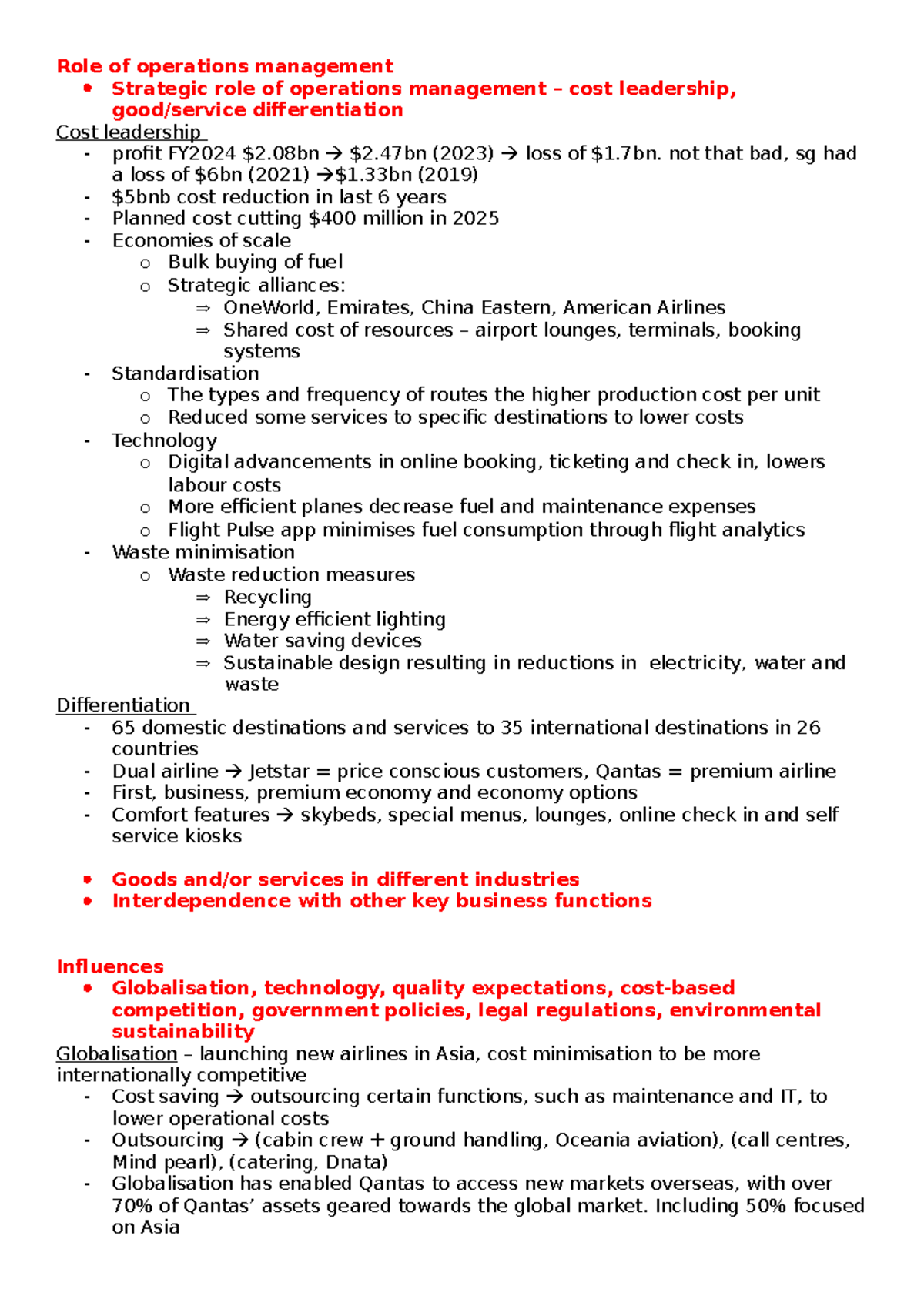 Operations Management Strategies at Qantas: Cost Leadership ...