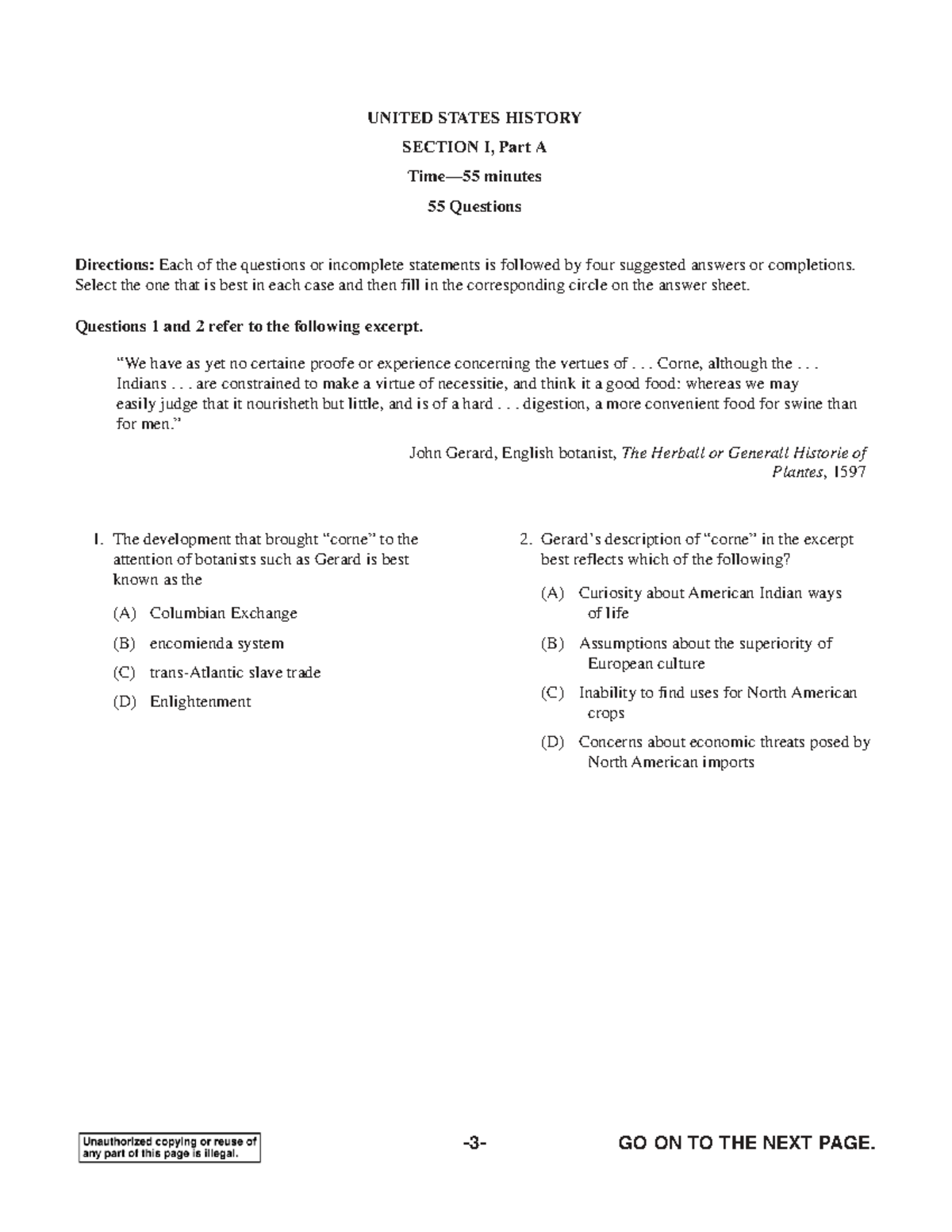 APUSH 2018 MCQ: United States History Exam Questions and Excerpts - Studocu