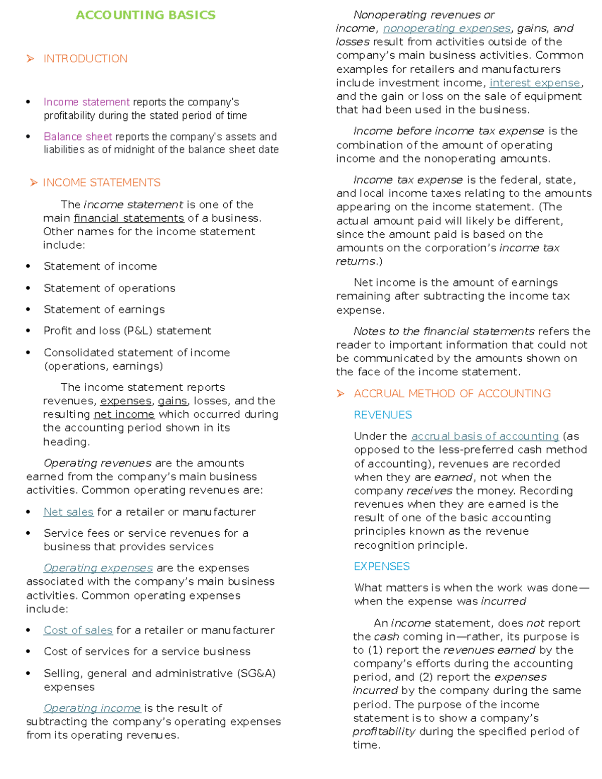 ACCT 101: Intro to Income Statements & Balance Sheets - Studocu