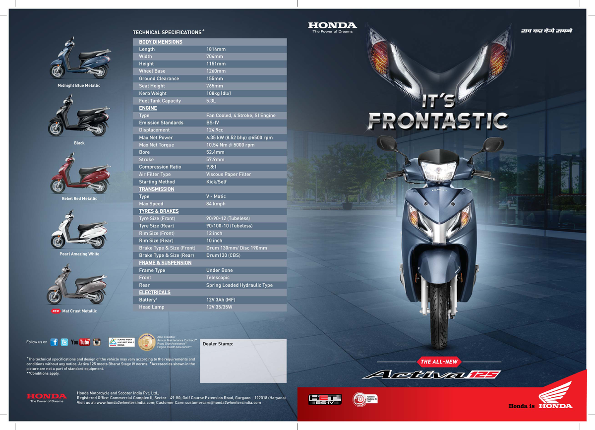 HONDA 157-Activa-125 Technical Specifications Overview - Studocu