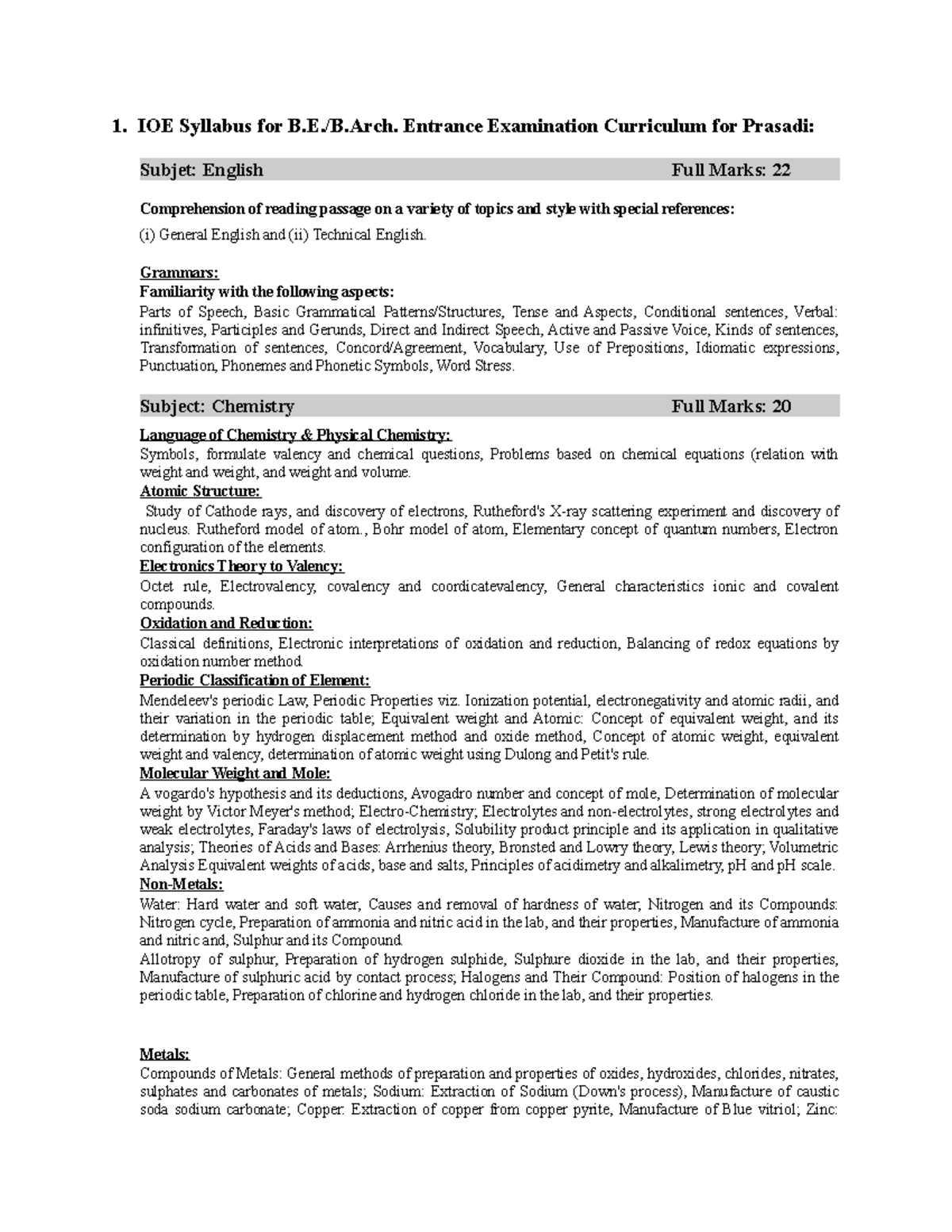 IOE syllabus and model question - 1. IOE Syllabus for B.E./B. Entrance ...