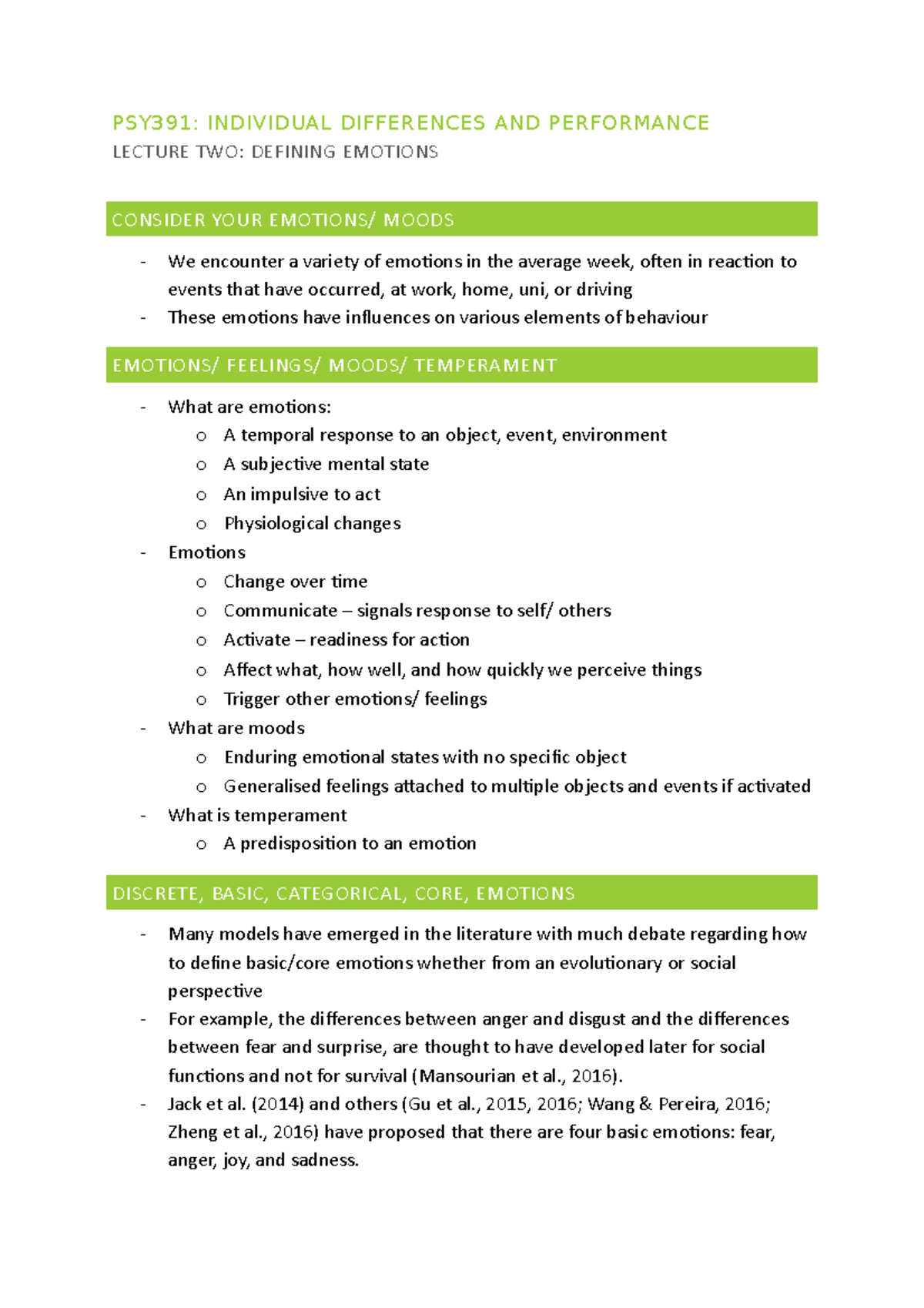Psy391 lecture two - PSY391: INDIVIDUAL DIFFERENCES AND PERFORMANCE ...