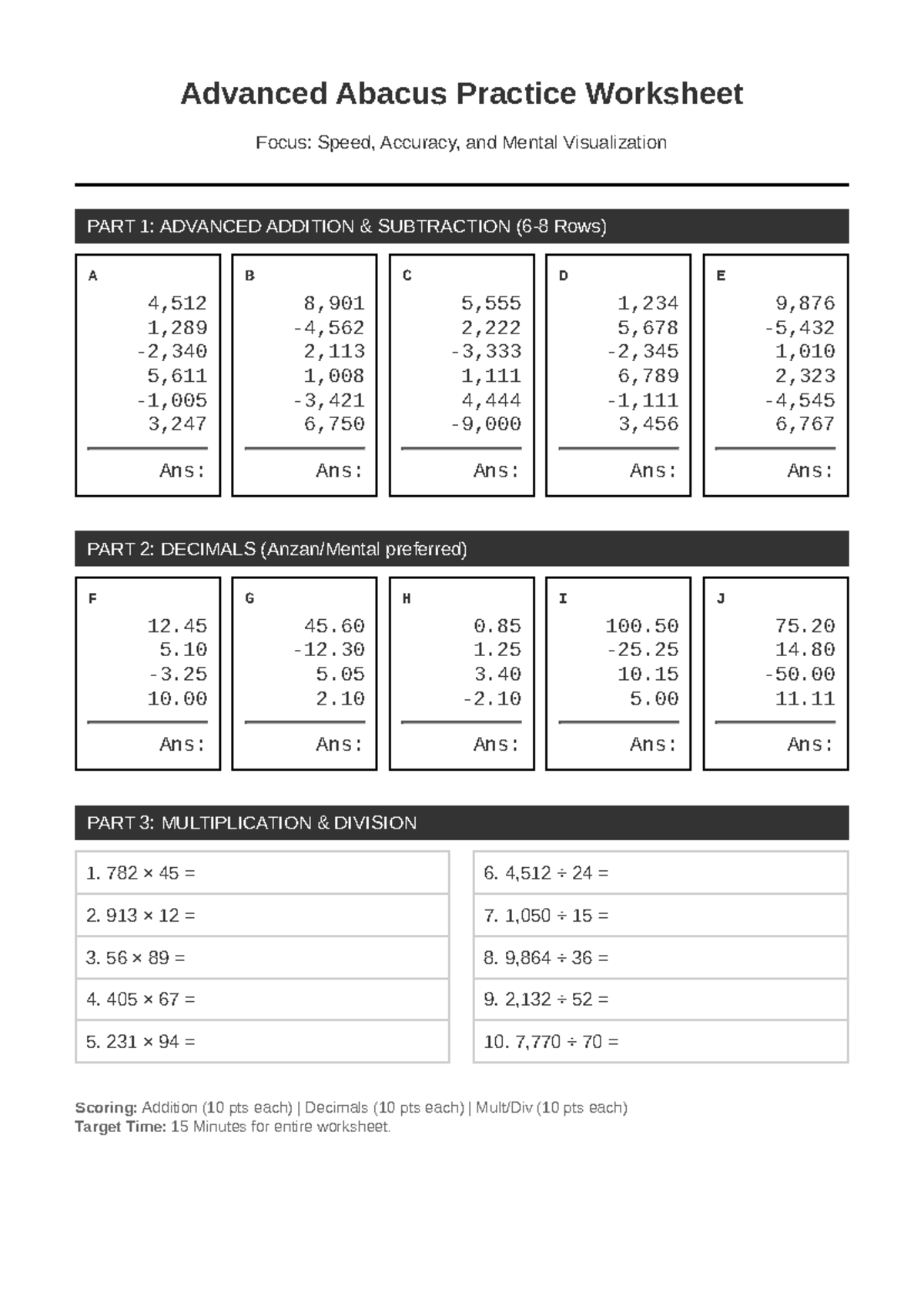Advanced Abacus Practice Worksheet: Speed & Accuracy Focus - Studocu