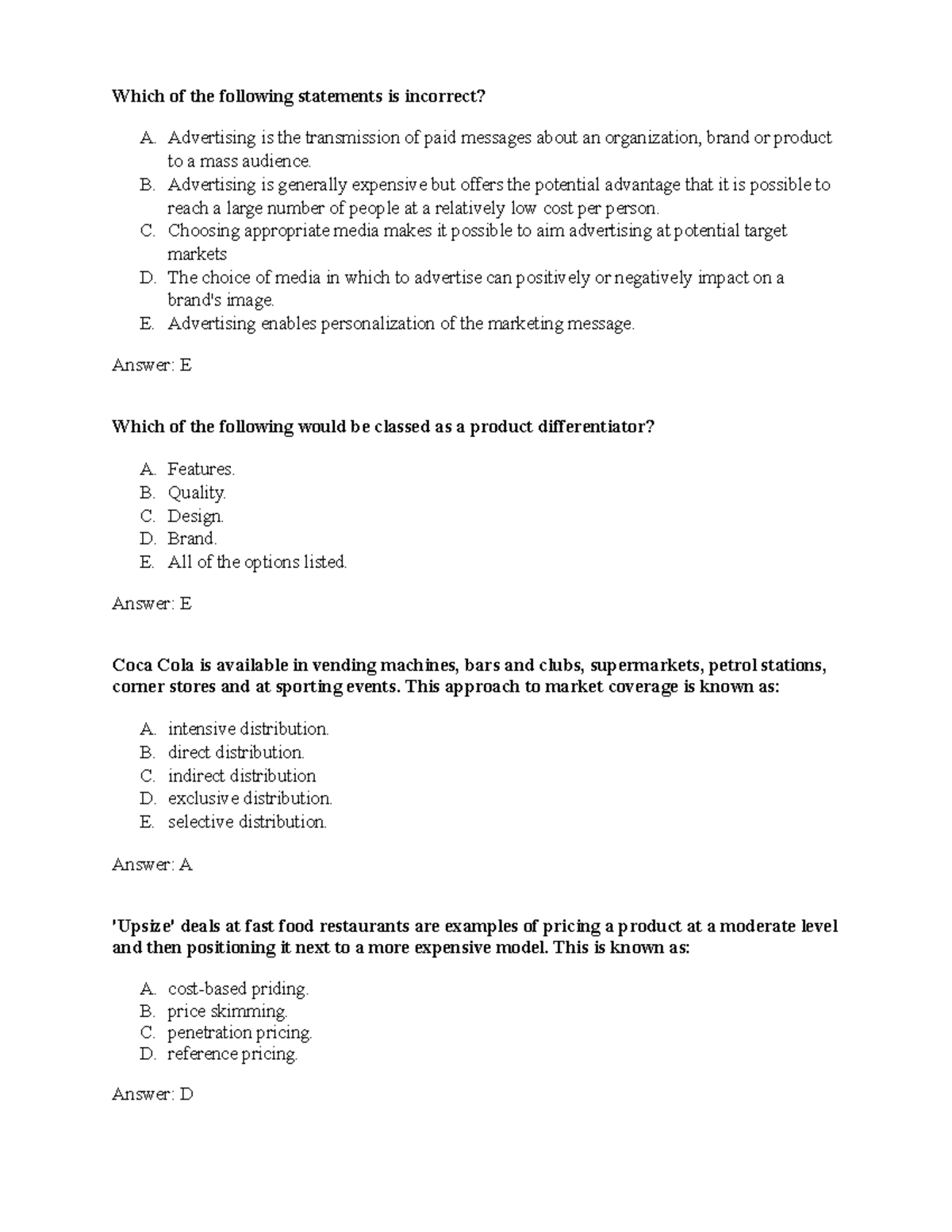 Knowledge Test 1 & 2: Marketing Concepts and Principles Quiz - Studocu