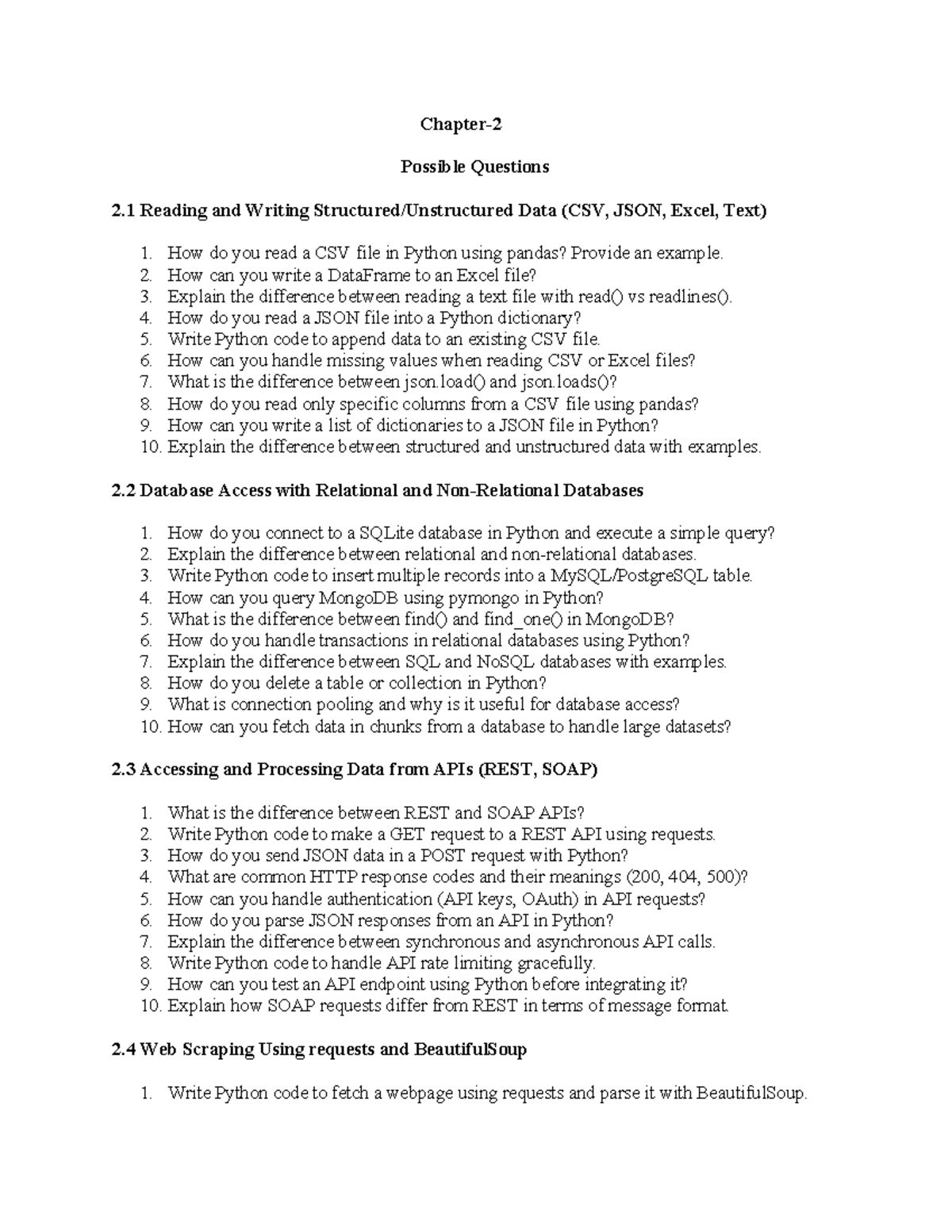 Chapter 2 - Practice Questions for Advanced Python Programming (Elective) - Studocu