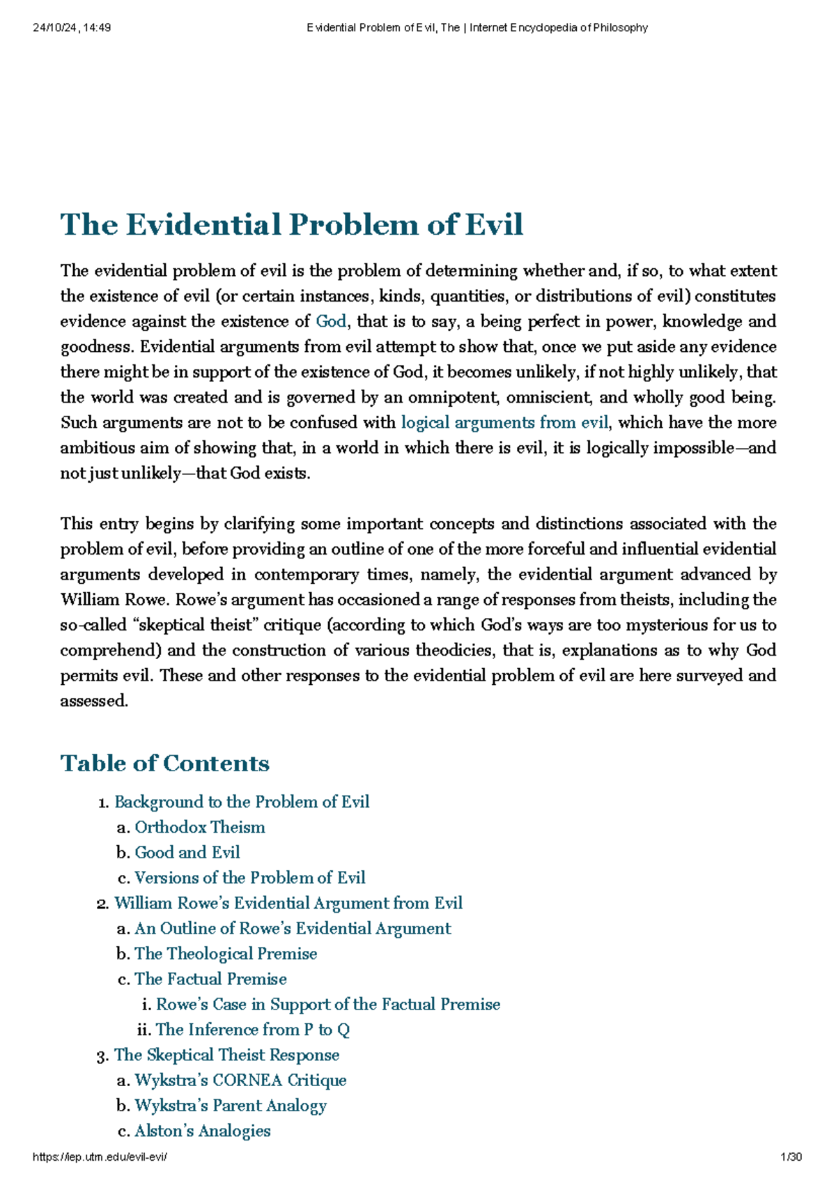 Evidential Problem of Evil, The Internet Encyclopedia of Philosophy ...