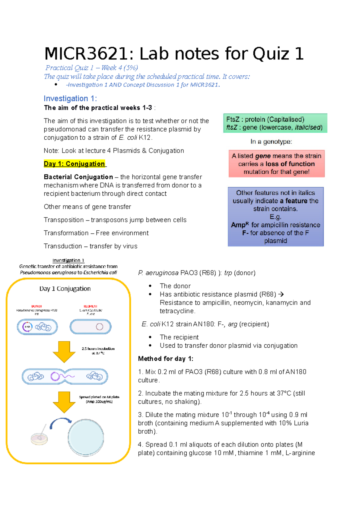 MICR3621 Practical Quiz 1 Study Notes on Conjugation Techniques - Studocu