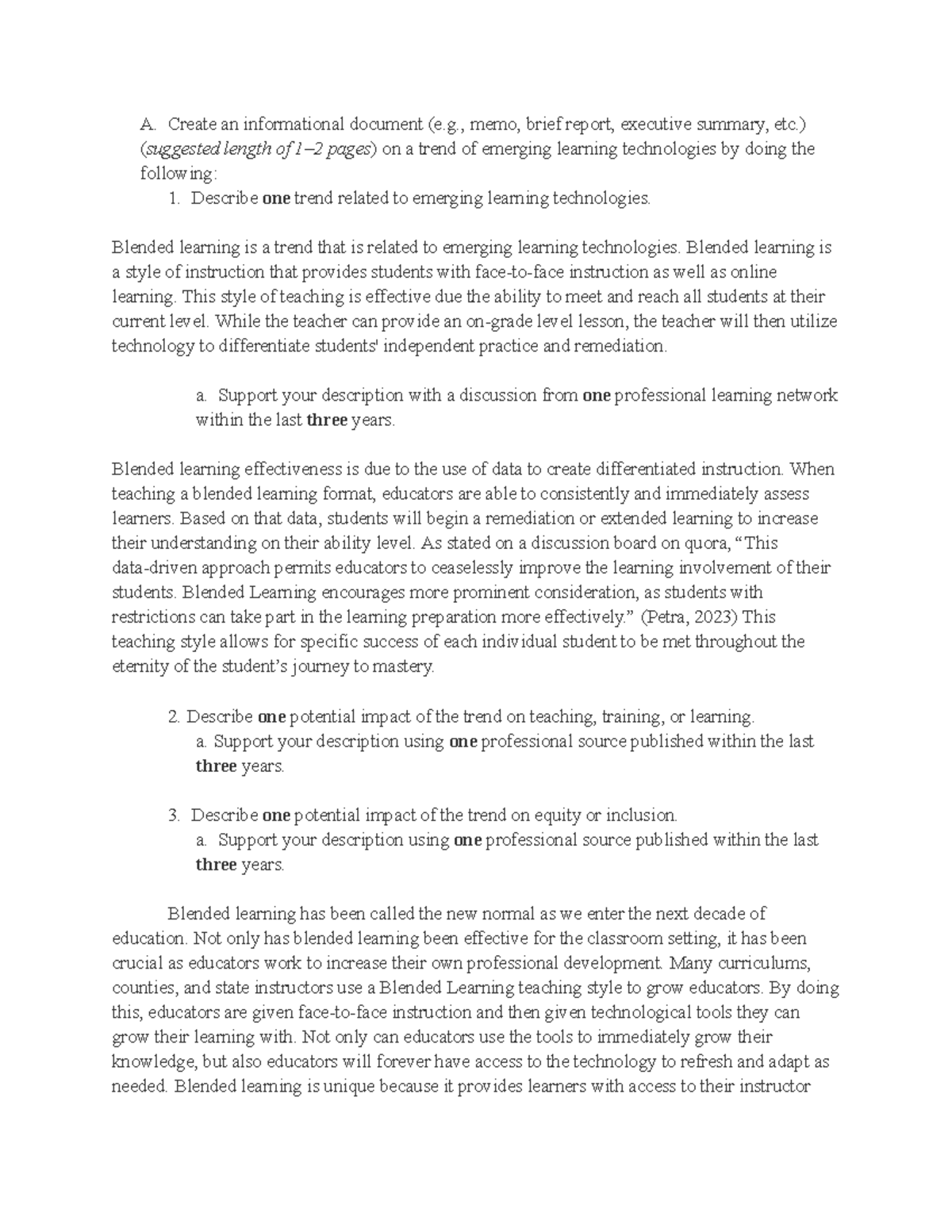 D294 TASK 1: Analyzing the Impact of Blended Learning Technology - Studocu