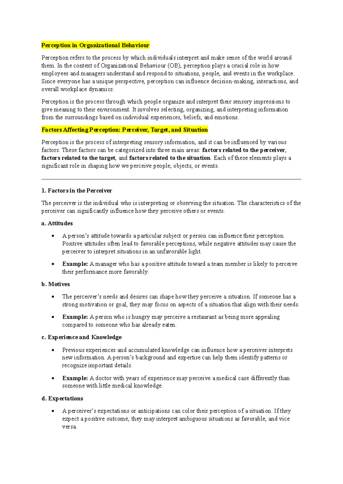 CH-2: The Role of Perception in Organizational Behaviour Dynamics - Studocu