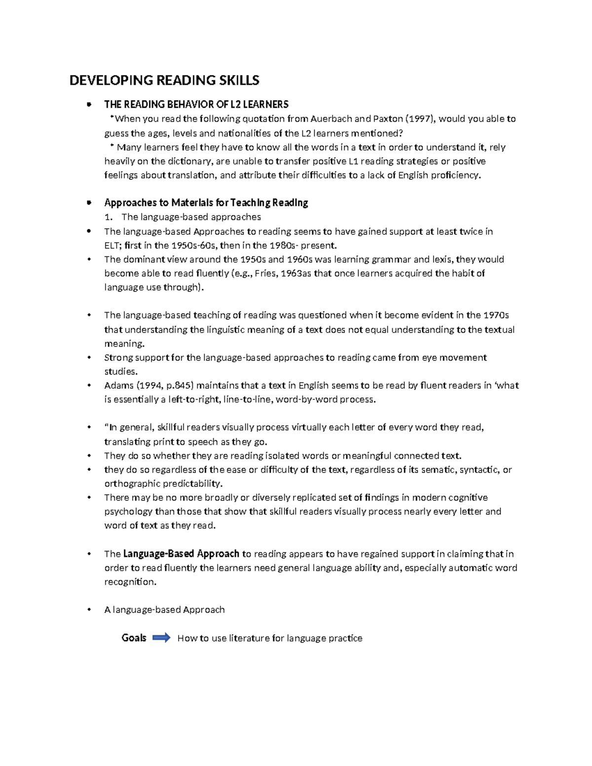 Developing Reading Skills - DEVELOPING READING SKILLS THE READING ...