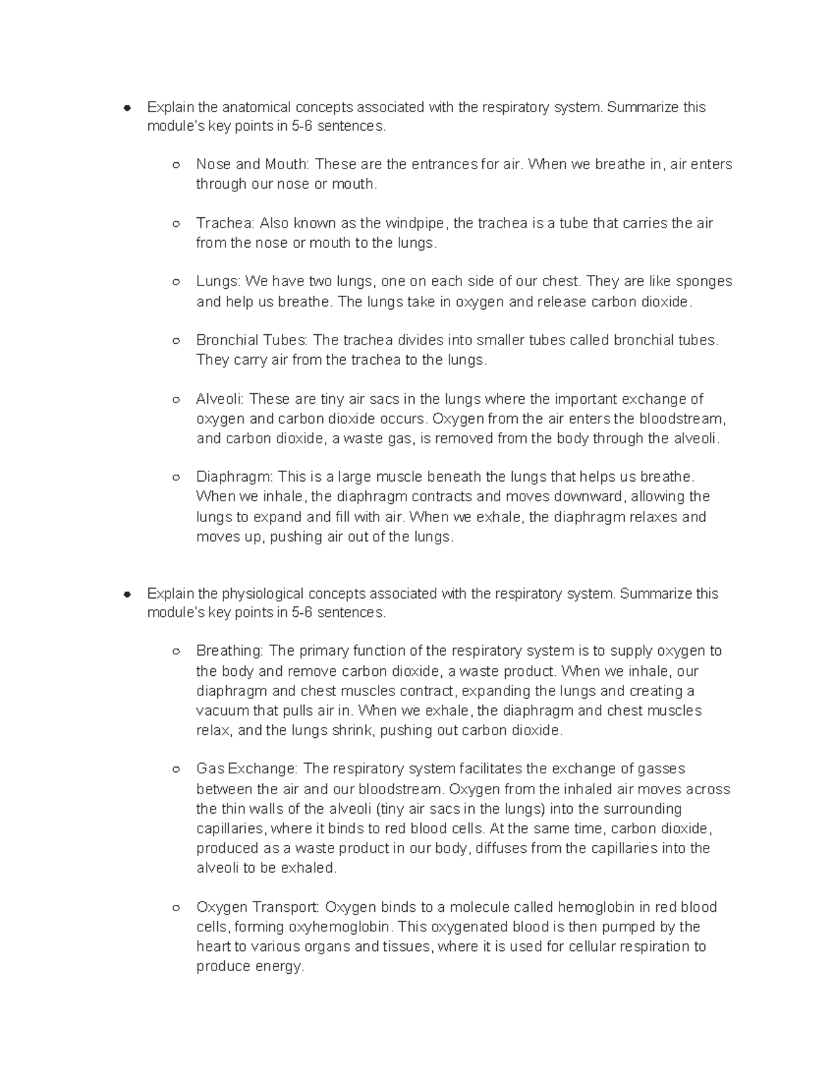A+P II Module 5: Reflection on Respiratory System Concepts - Studocu