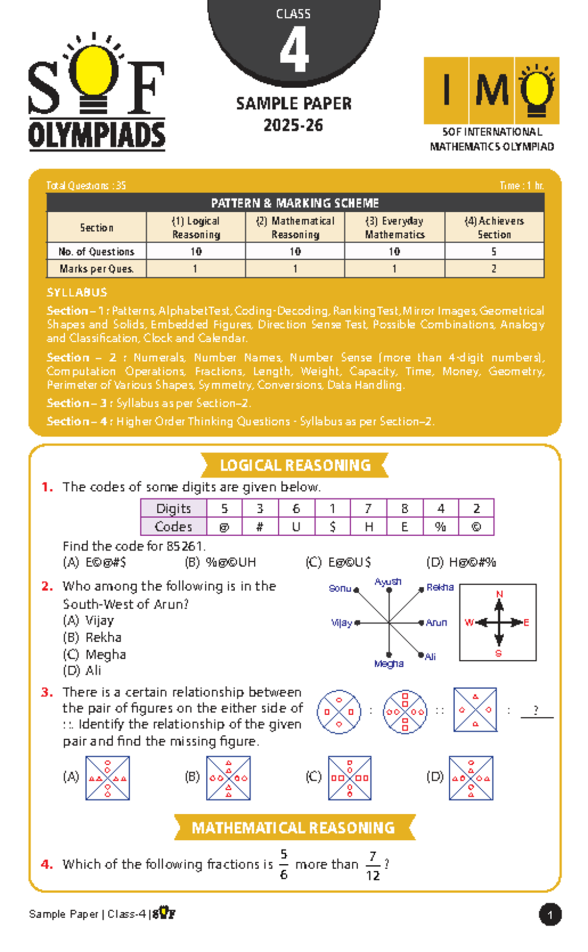 CLASS 4 SOF INTERNATIONAL MATHEMATICS OLYMPIAD SAMPLE PAPER 2025-26 - Studocu