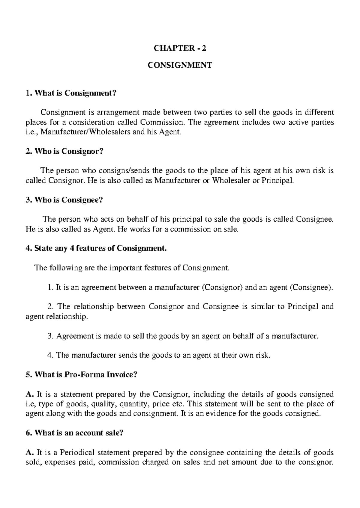 Advanced Financial Accounting-2 - CHAPTER - 2 CONSIGNMENT 1. What is ...