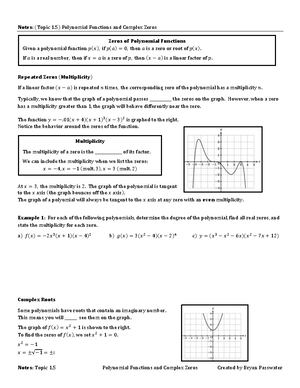 Notes Topic 1.6 Polynomial Functions and End Behavior AP PC - 𝐍𝐨𝐭𝐞𝐬 ...