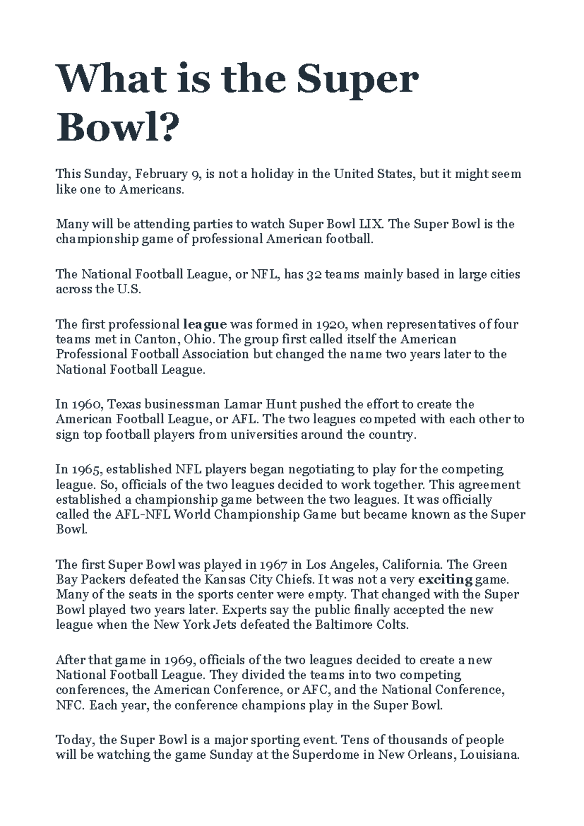 What is the Super Bowl? A Historical Overview of the NFL - Studocu