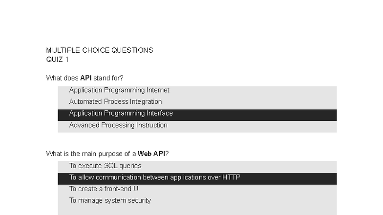ASP.NET Core Web API & Angular Quiz Compilation - Studocu