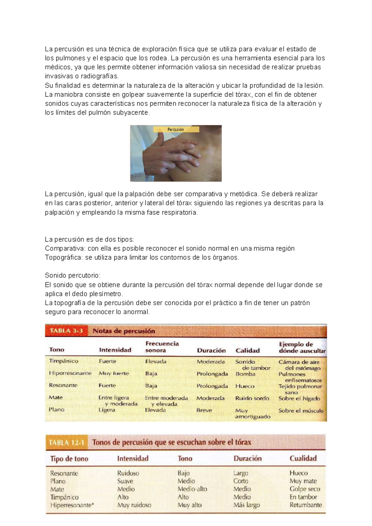 Técnica de Percusión - Examen Físico del Tórax y Su Importancia - Studocu