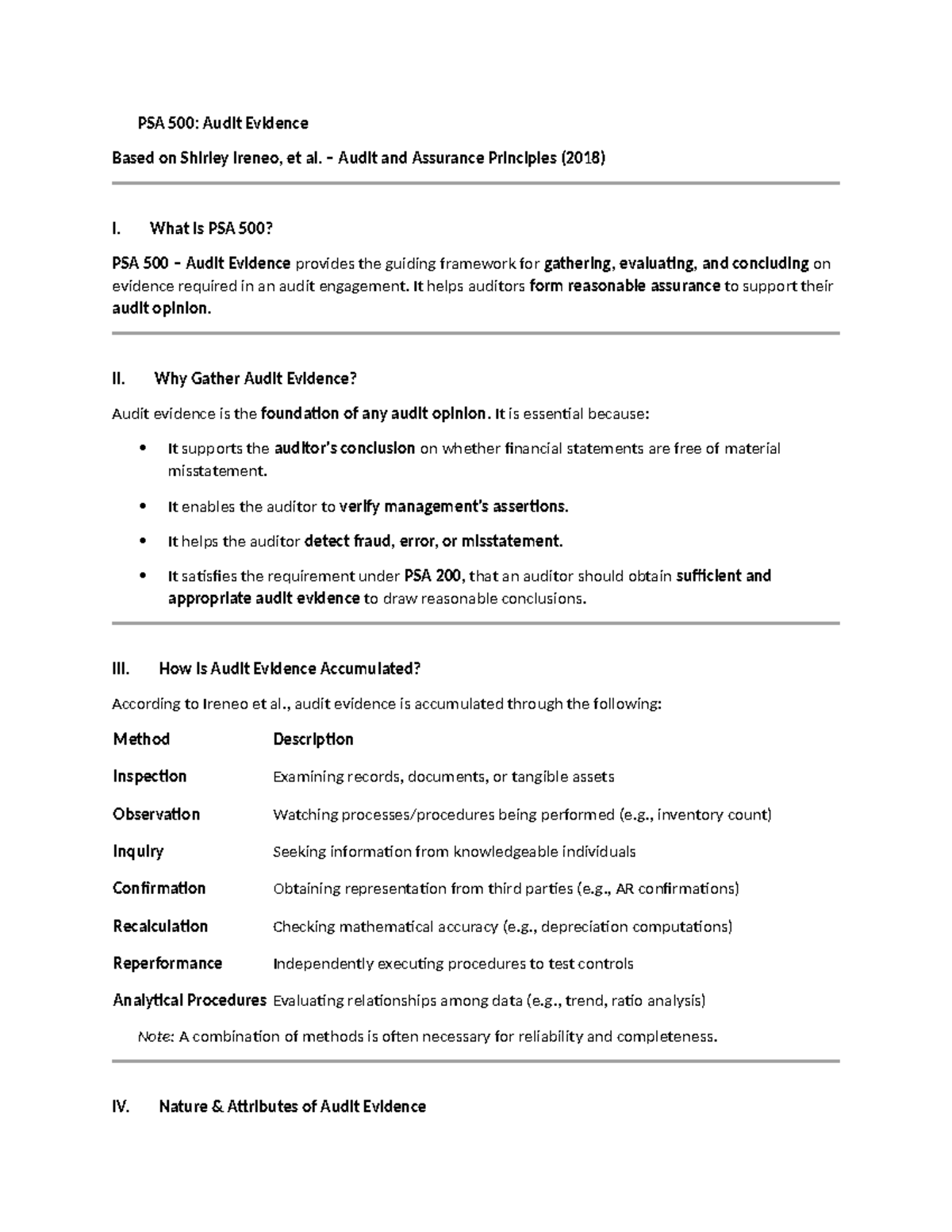 PSA 500: Comprehensive Guide to Audit Evidence and Its Attributes - Studocu