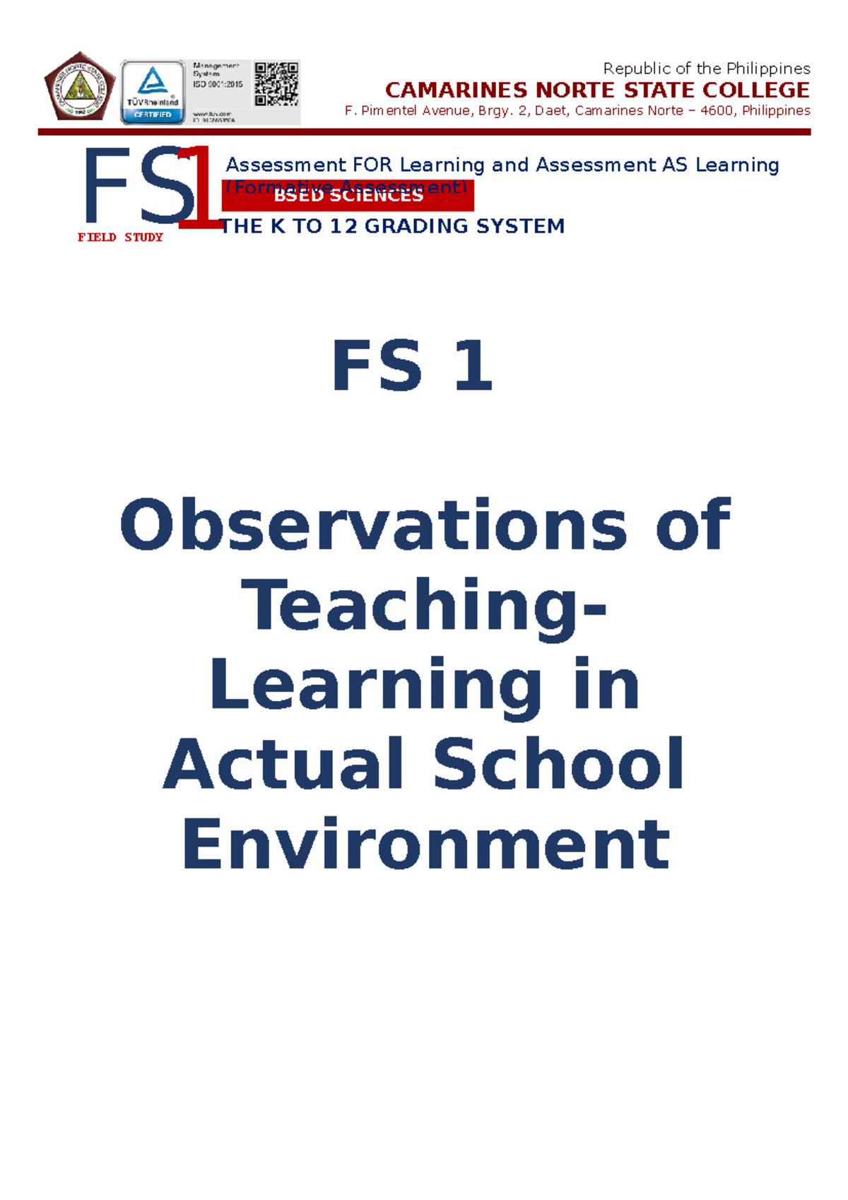 FS 1 Episode 12 - For FS - CAMARINES NORTE STATE COLLEGE F. Pimentel ...