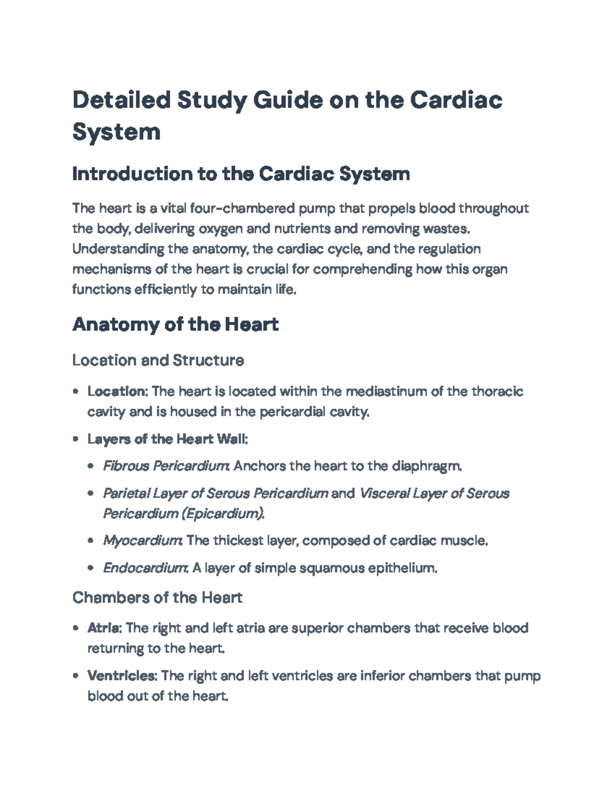 Study Guide: Cardiac System Anatomy, Cycle, and Disorders - Studocu