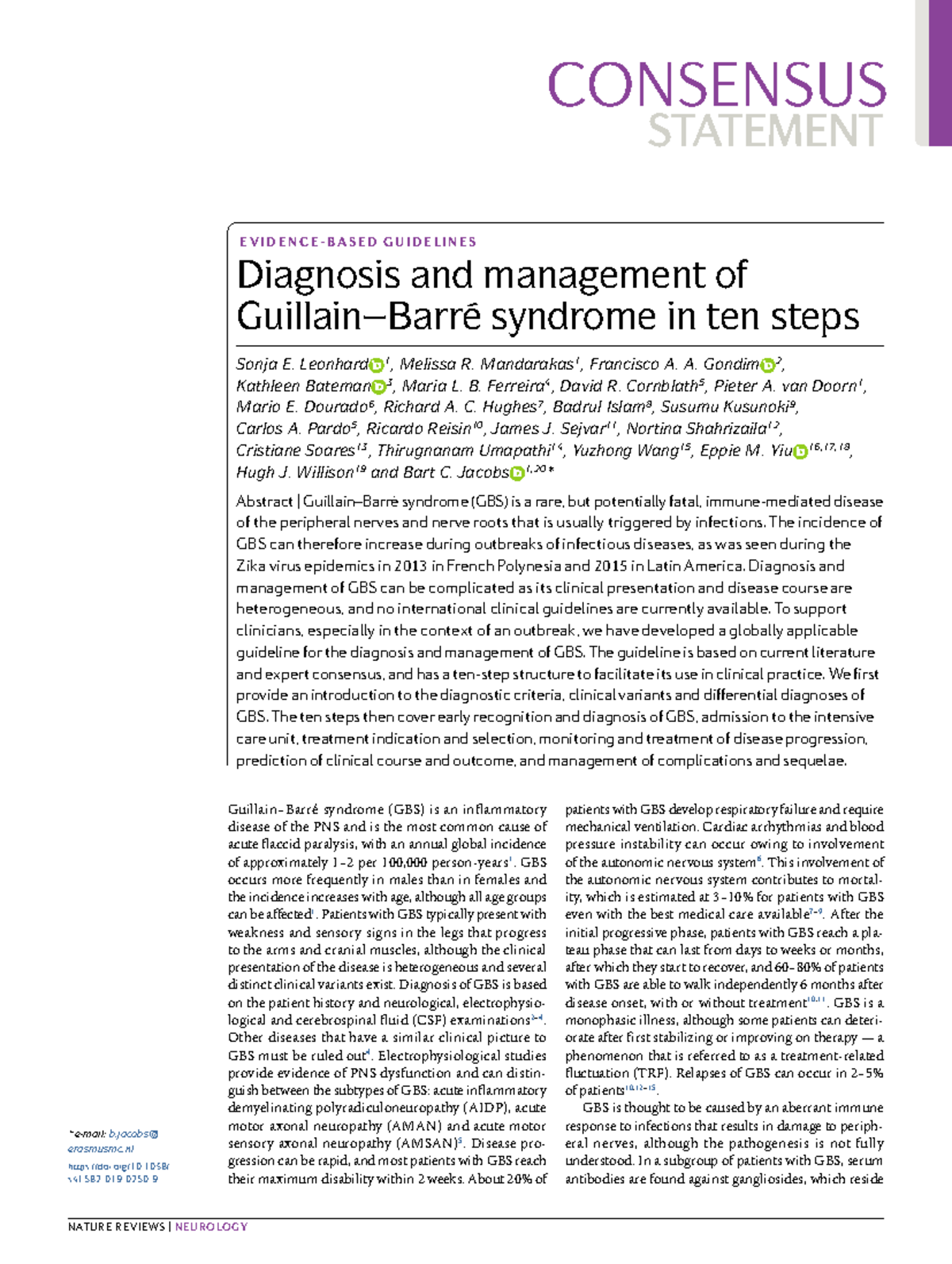 Consensus Guidelines for Diagnosis & Management of GBS (2023) - Studocu