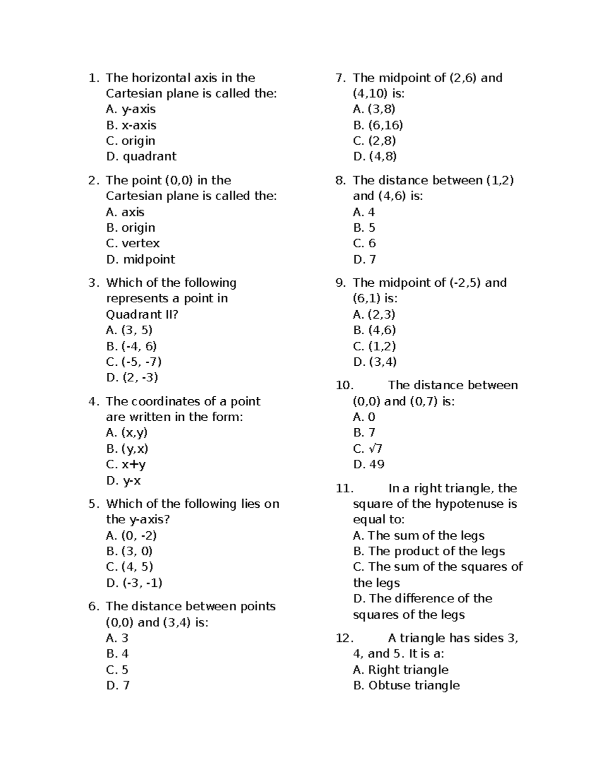 PRE-TEST G8 - Math Concepts and Problem Solving - Studocu