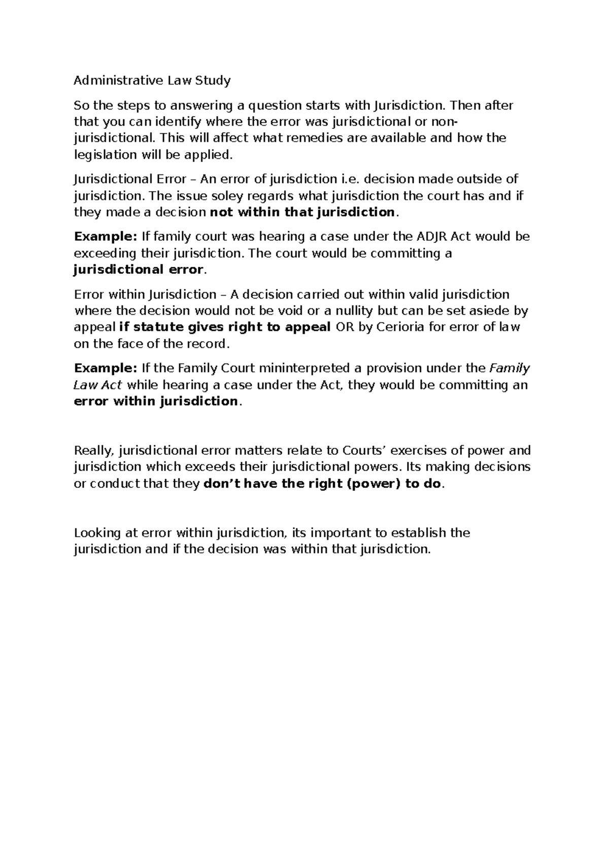 Administrative Law Study: Jurisdictional Errors Explained - Studocu