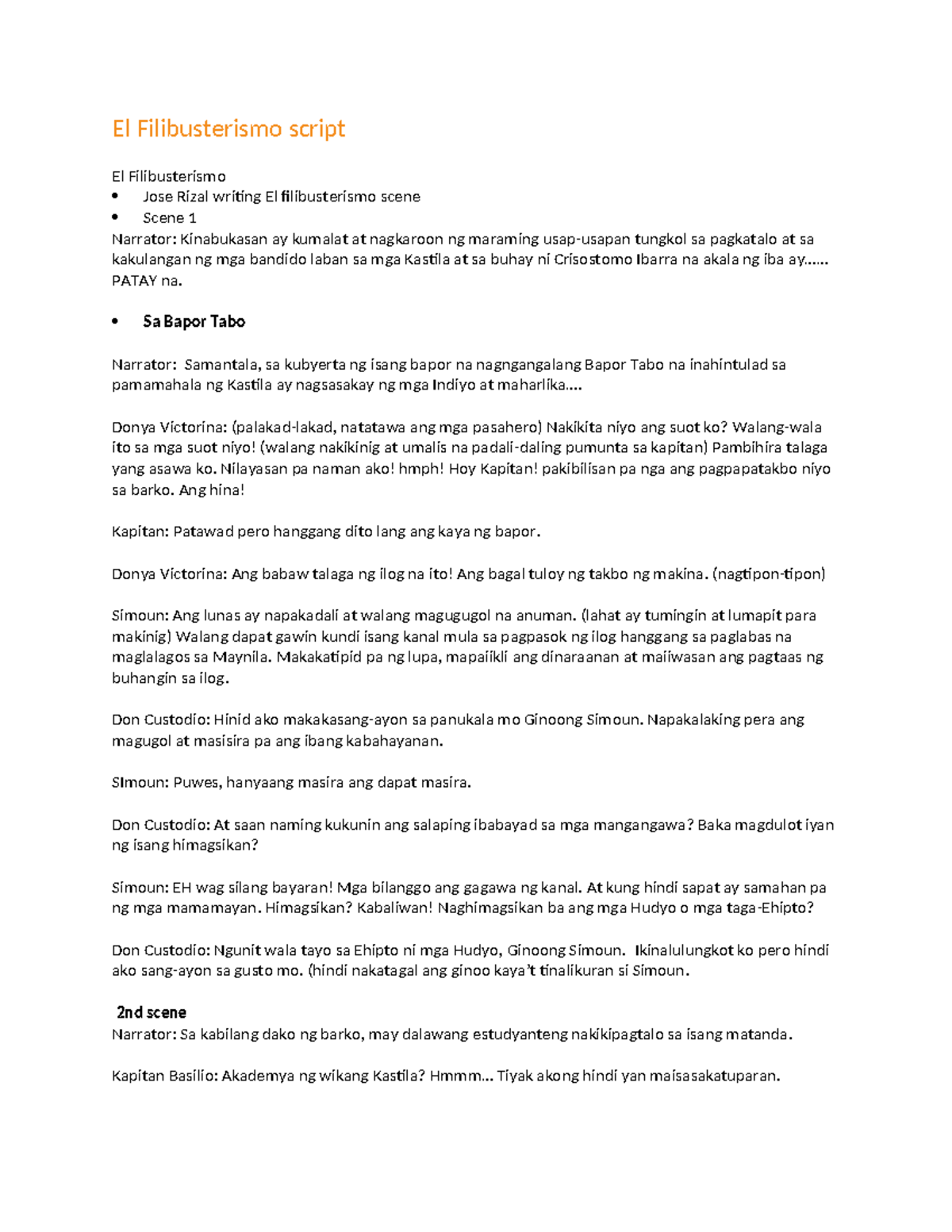 El Filibusterismo Script: Key Scenes and Dramatic Moments - Studocu