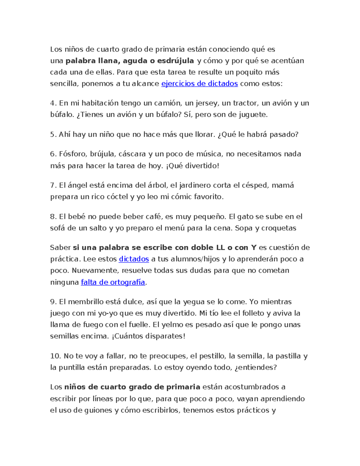 Ejercicios de Dictado para Cuarto Grado - Palabras Acentuadas - Studocu
