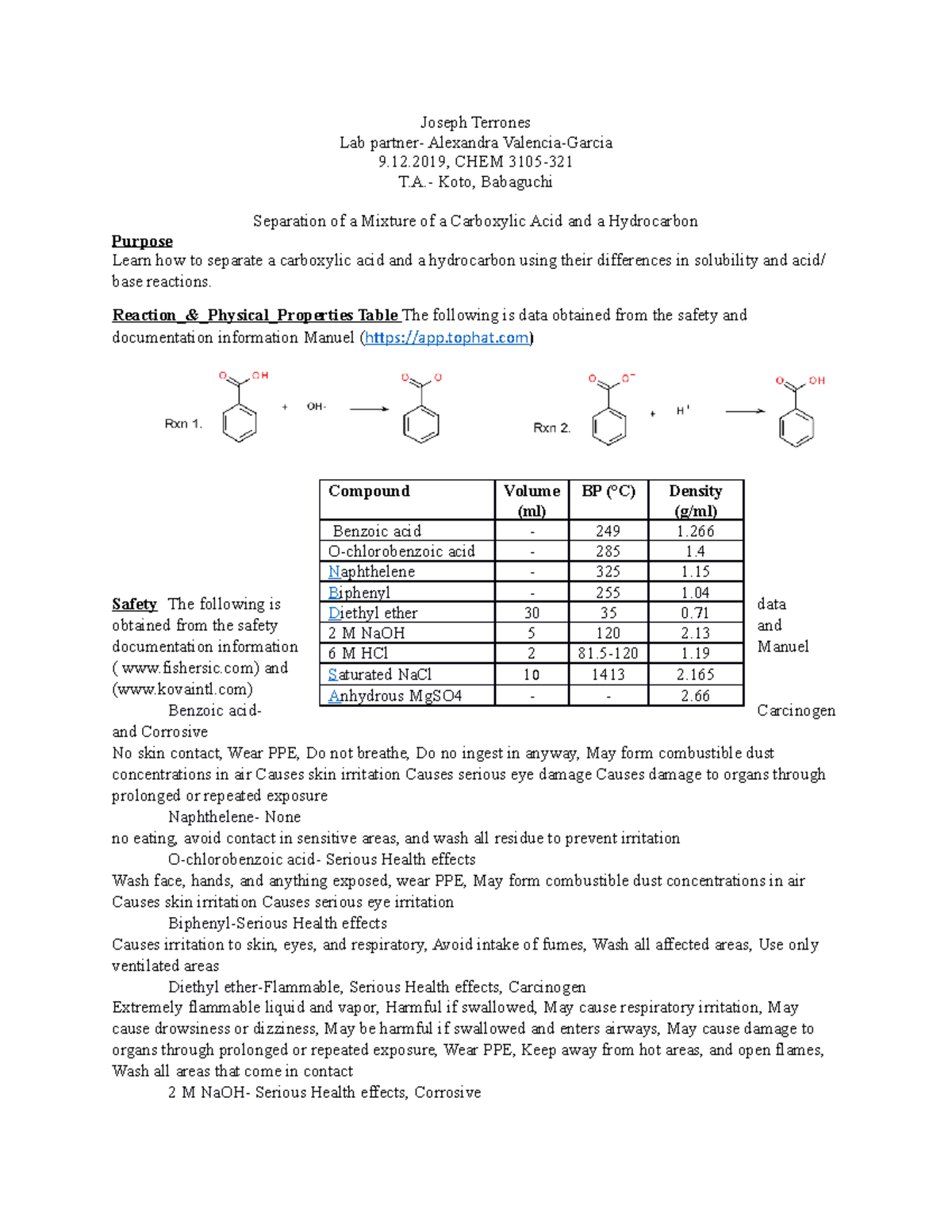 Ochem lab 2 - 2nd lab report - Joseph Terrones Lab partner- Alexandra ...