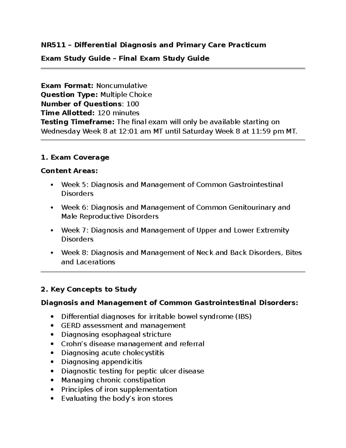 NR511 Final Exam Study Guide: Differential Diagnosis & Care - Studocu