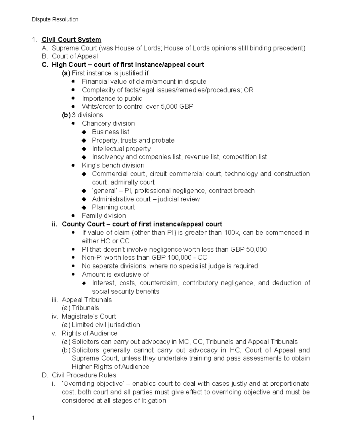 Dispute Resolution - SQE: Understanding the Civil Court System - Studocu