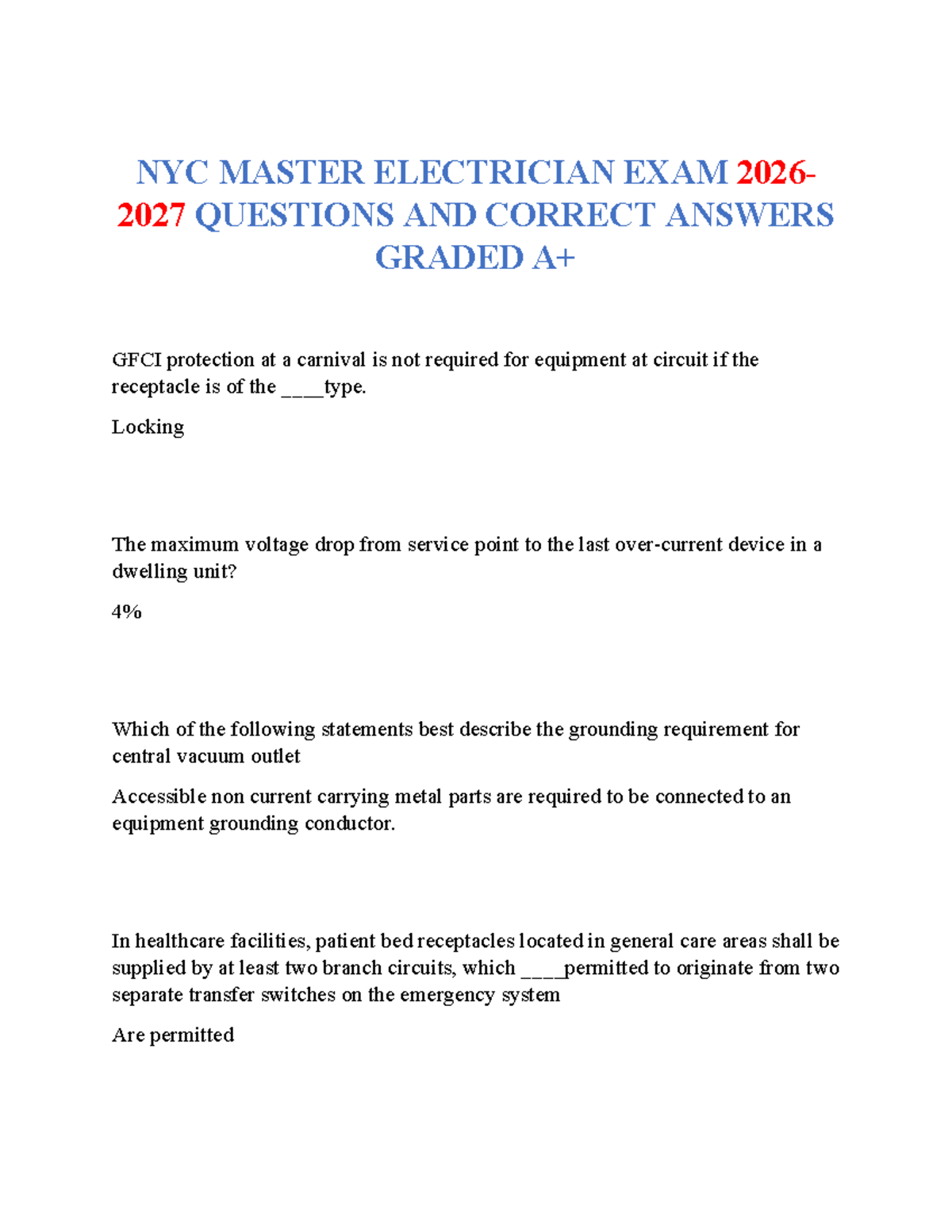 NYC Master Electrician Exam 2026: Key Questions & Answers - Studocu