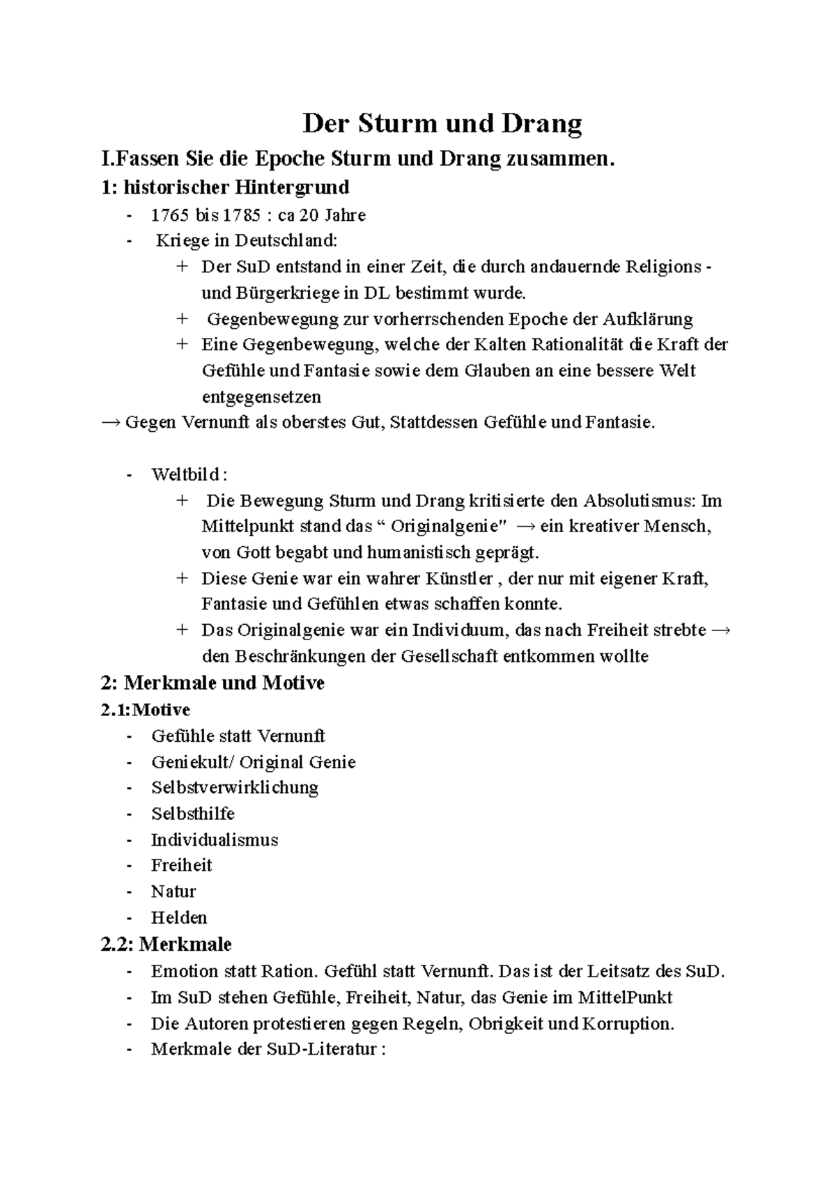 Der Sturm und Drang: Epoche, Merkmale und Goethes Werke - gtut - Studocu