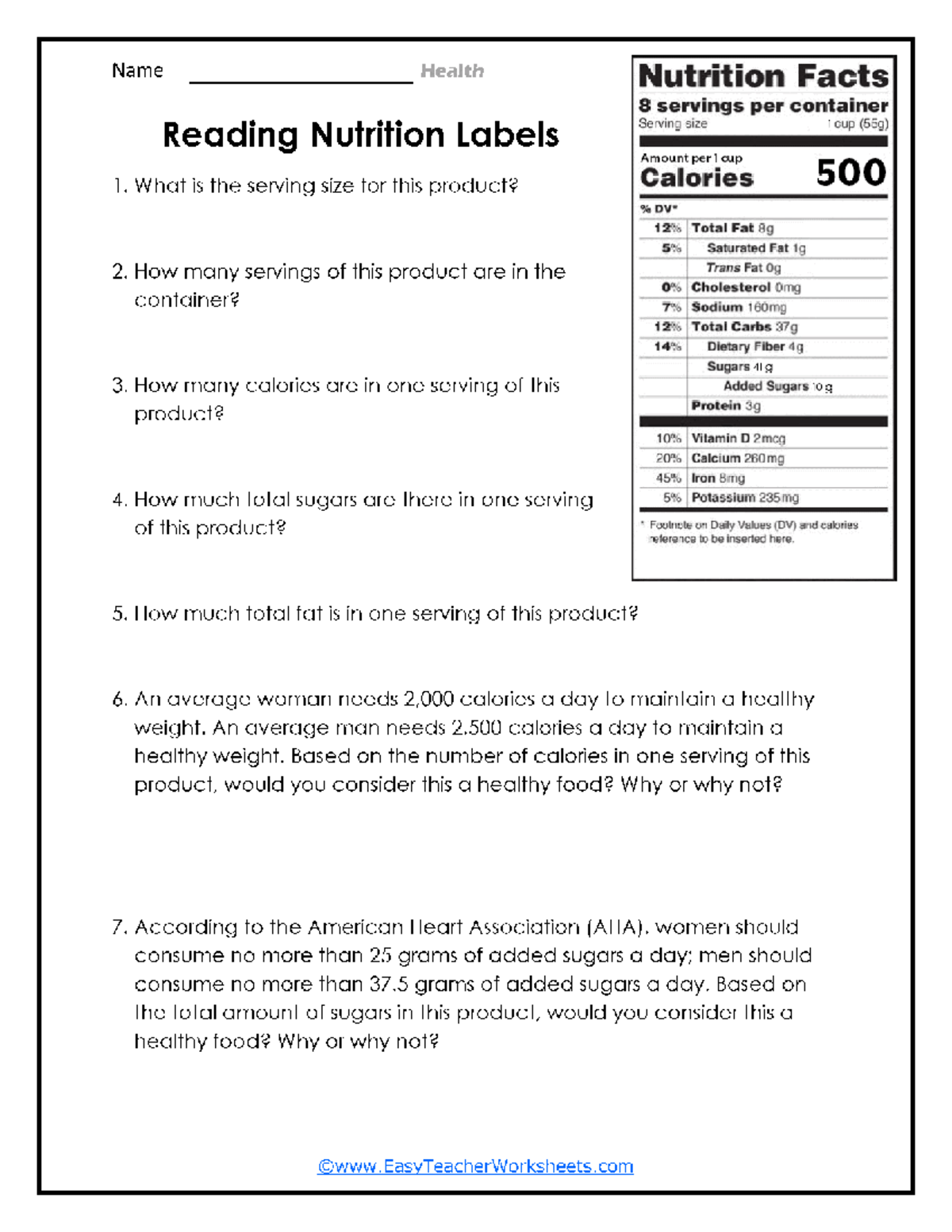 Nutrition Labels: Health Facts & Serving Sizes Analysis - Studocu