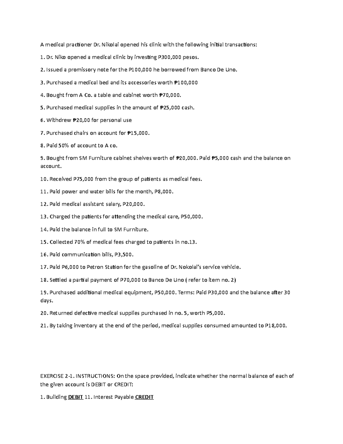 Financial Accounting (ACCT 101) - Initial Transactions & Account Balances - Studocu