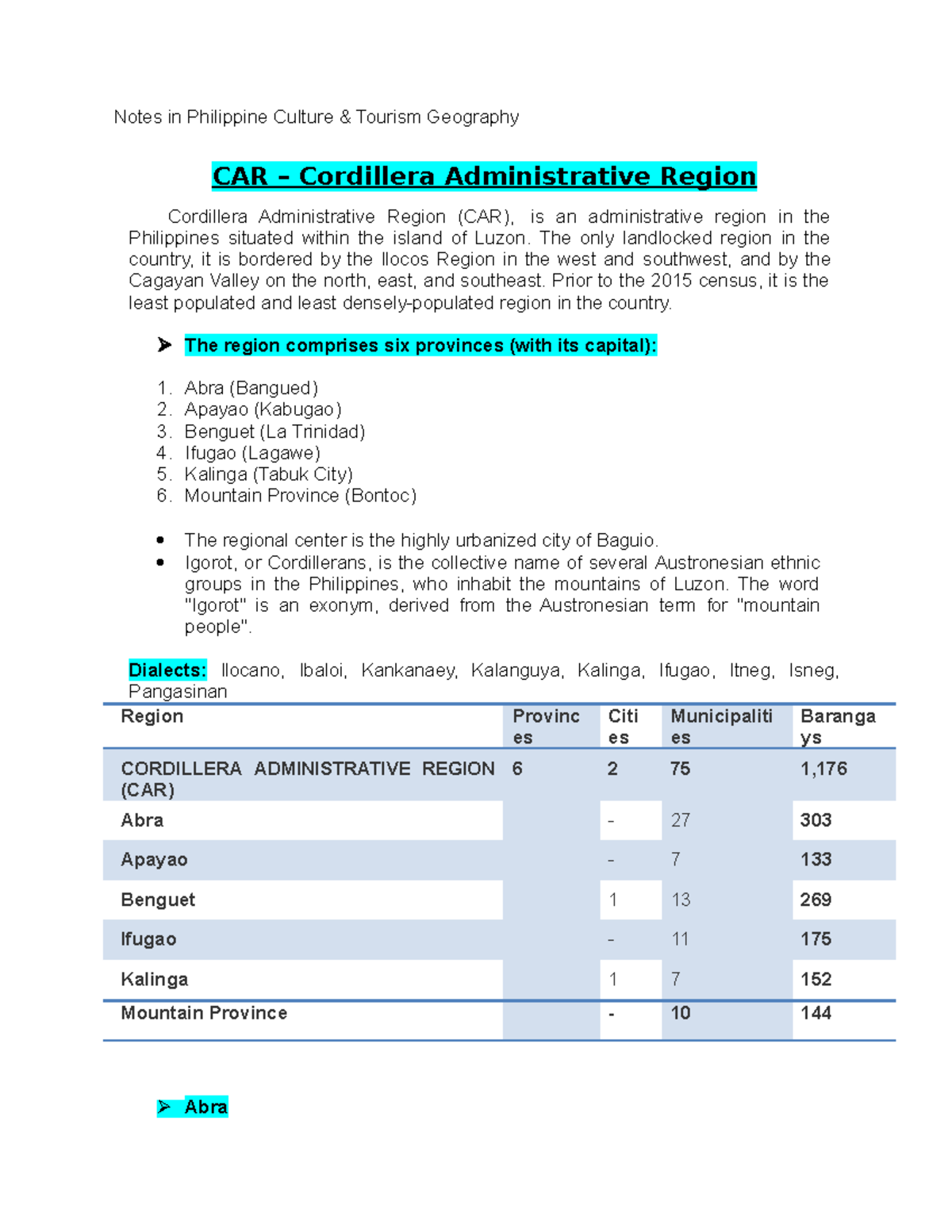 Philippine Culture & Tourism Geography: CAR Overview and Significance ...