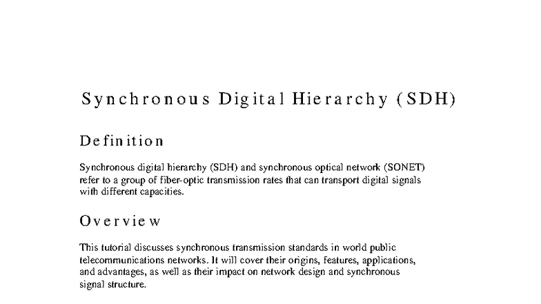 SDH 101: Understanding Synchronous Digital Hierarchy and SONET - Studocu