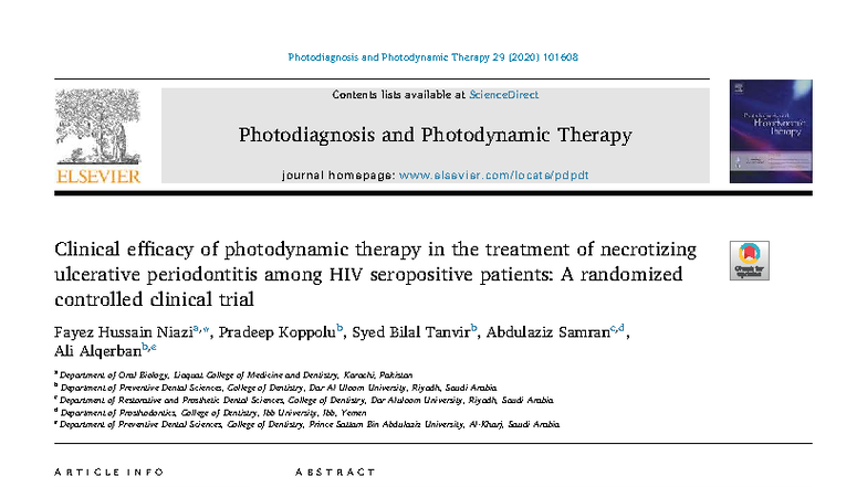 Clinical Efficacy of APDT in HIV+ Patients with Necrotizing Ulcerative ...