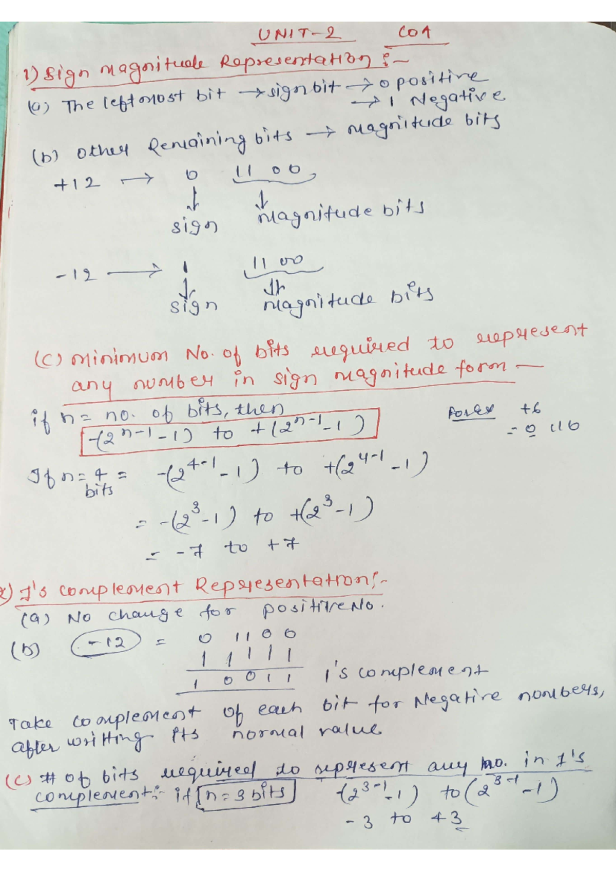 COA unit-2 notes-1 - COA notes - COA 1) sign magnitude Representation ...